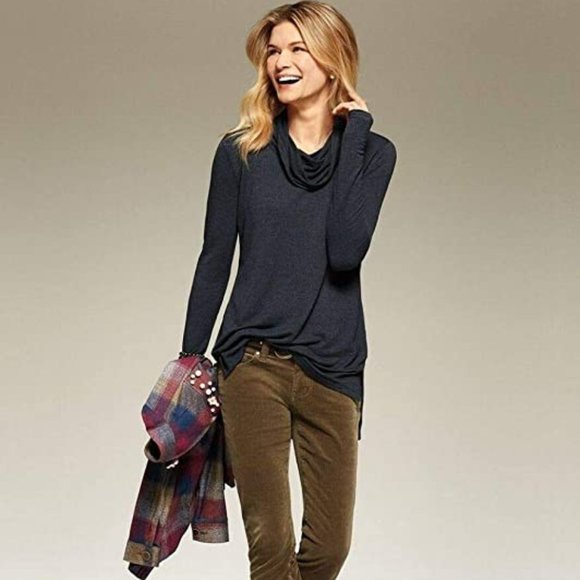 CAbi | Tops | Cabi 3628 Turtle Tee Tunic Midnight Blue Grey Cowl Neck ...